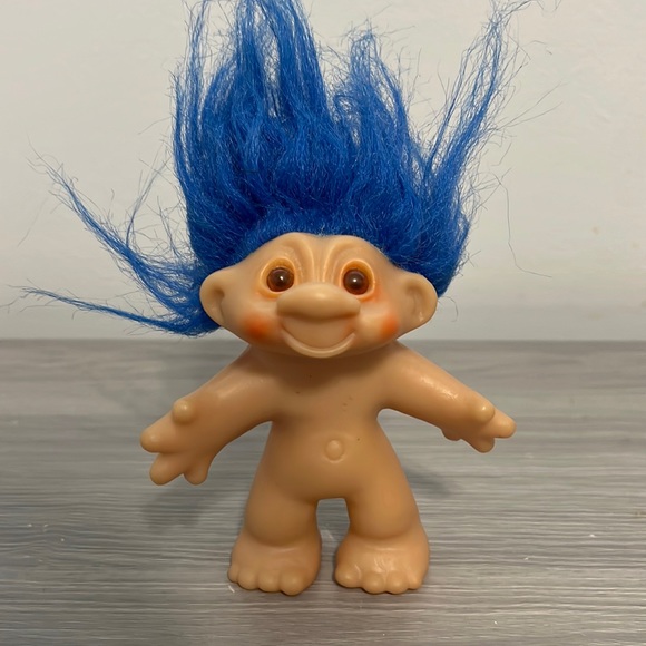 Dam | Toys | Vintage Dam Troll With Blue Hair Happy Face Rosy Cheeks ...